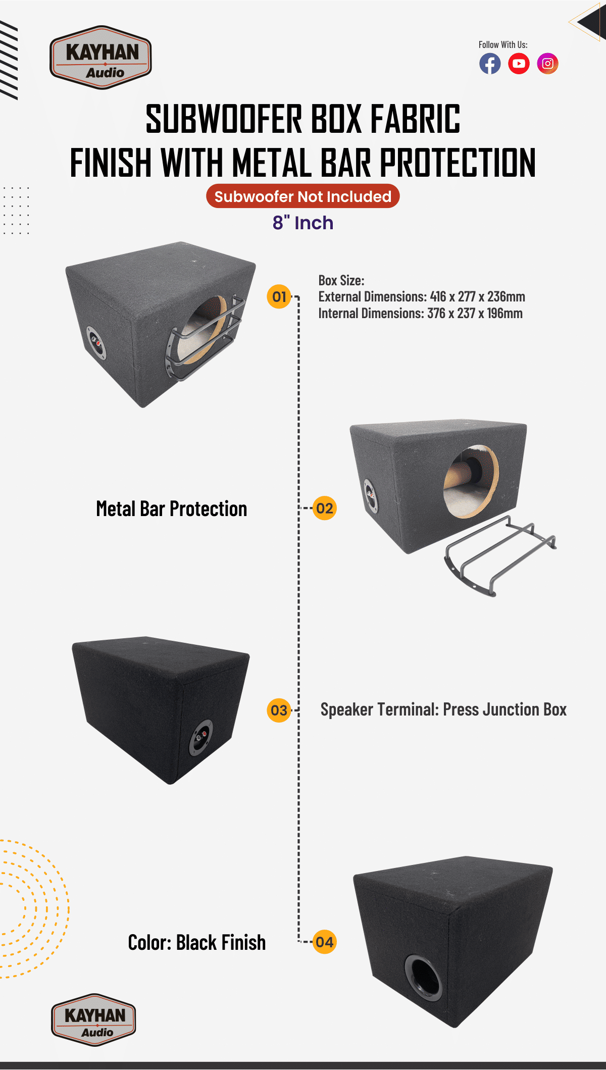 8" Inch Subwoofer Box Fabric Finish |Kayhan Audio|Australia