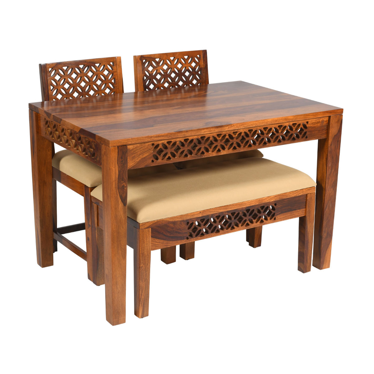 Buy 4 Seater Sheesham Wood Mustard Dining Set Online at Best Price ...
