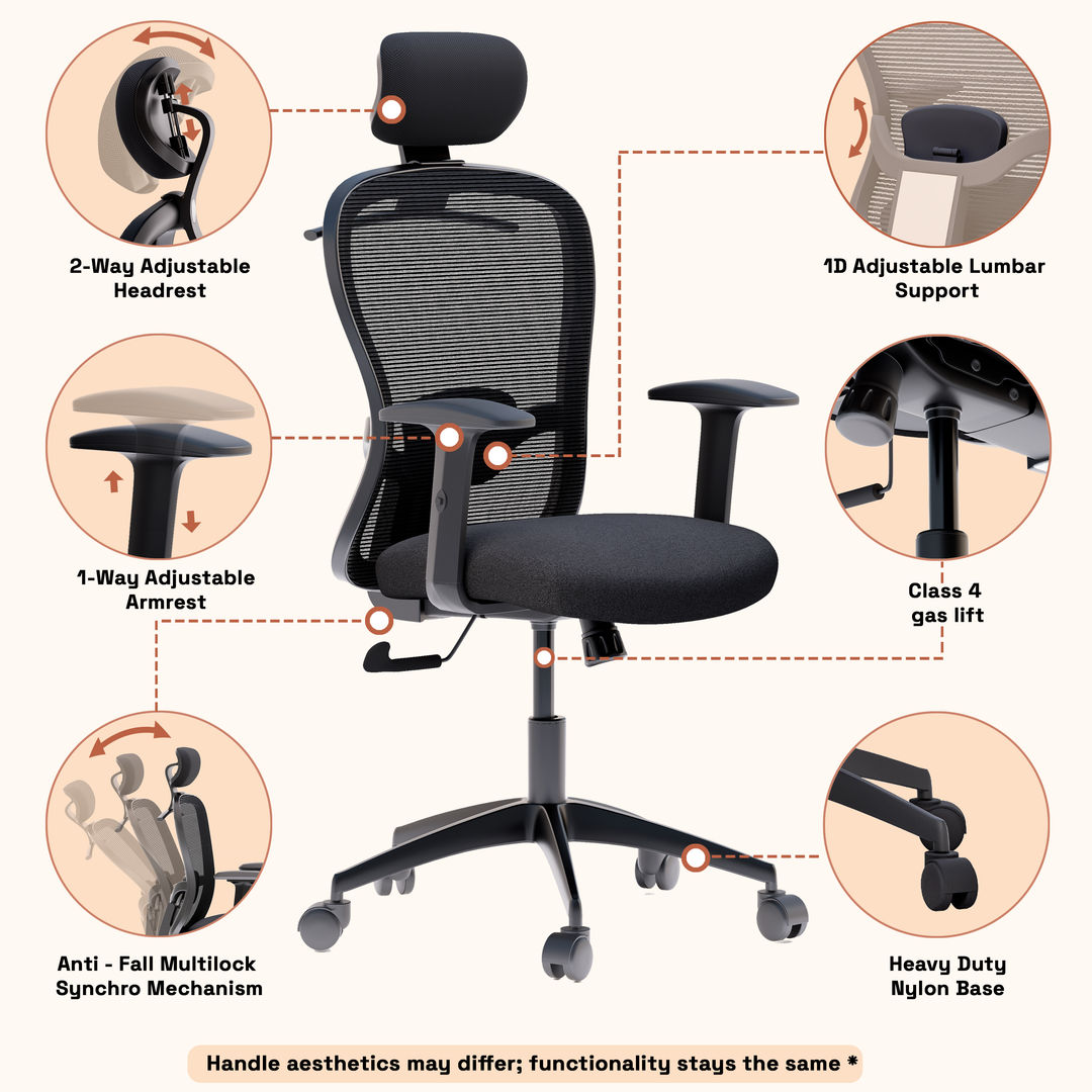 Buy Safari High Back Office Chairs in Black & Grey at Best Price