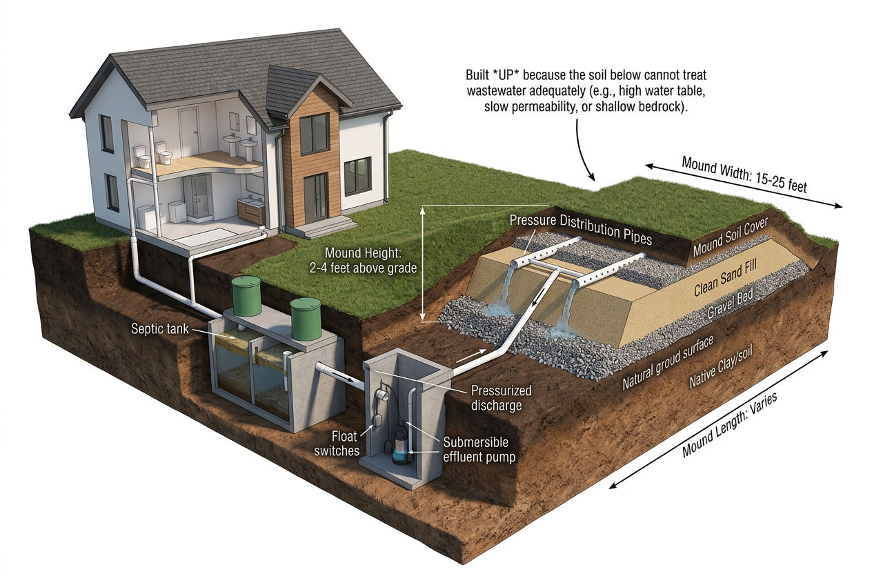 Mound Septic System Cost: $10K–$25K + How It Works (2026) | SepticTankHub