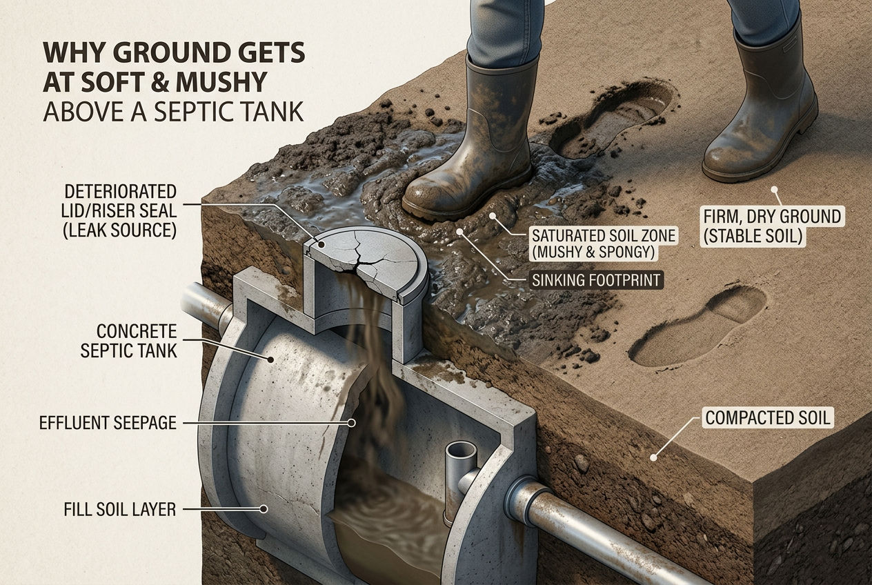 Wet Spot Over Septic? Causes & Fix (2026) | SepticTankHub