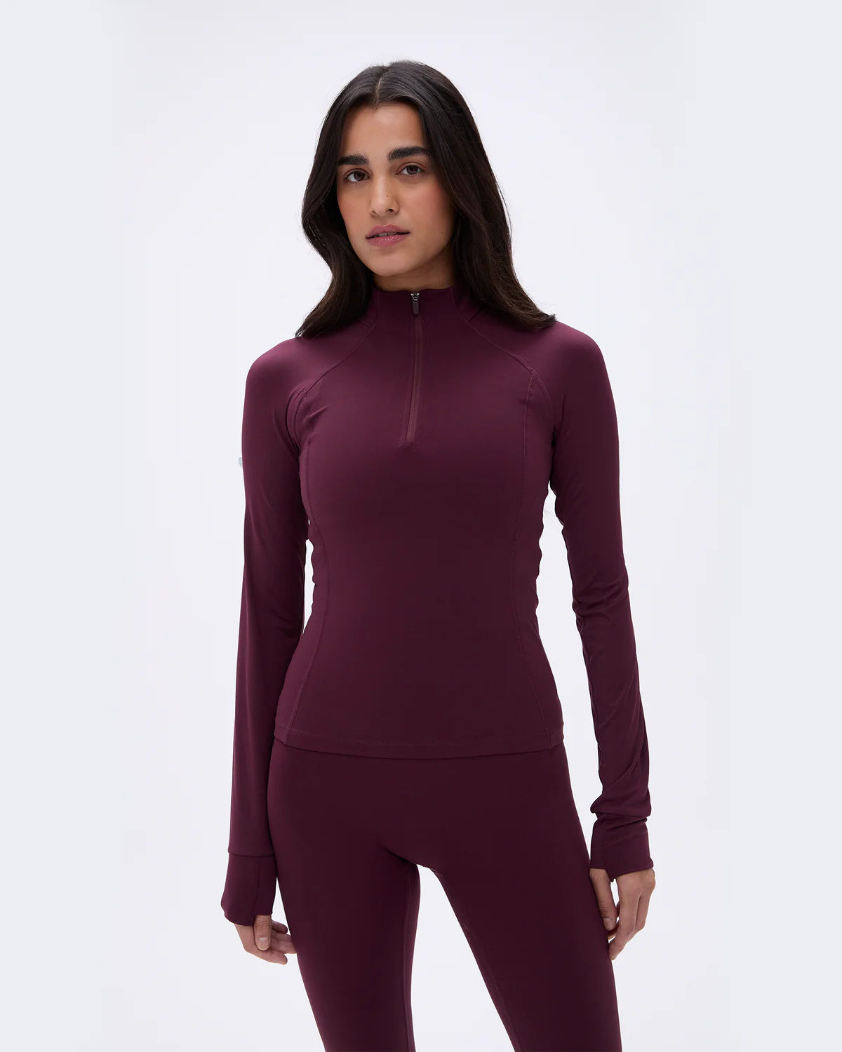 Adanola Long Sleeve Quarter Zip Top Dark Cherry