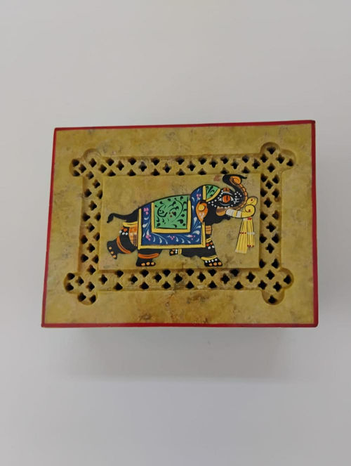 3X4X1.5-inch Hand Painted Soap Stone Jali Box - Parampara