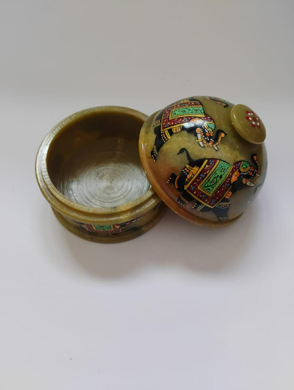 3.5X3.5X3.5-inch Hand Painted Soap Stone Dome Box - Parampara