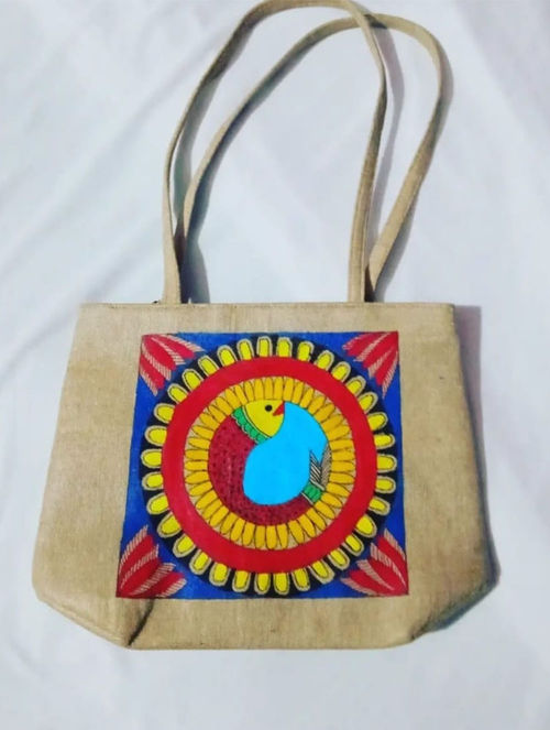 Hand-Painted Madhubani Jute Hand bag - Jhola bag - Parampara