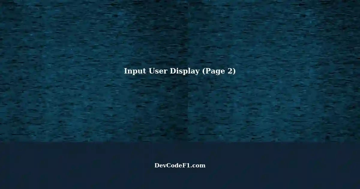 Input User Display: Second Page Input User Display: Second Page