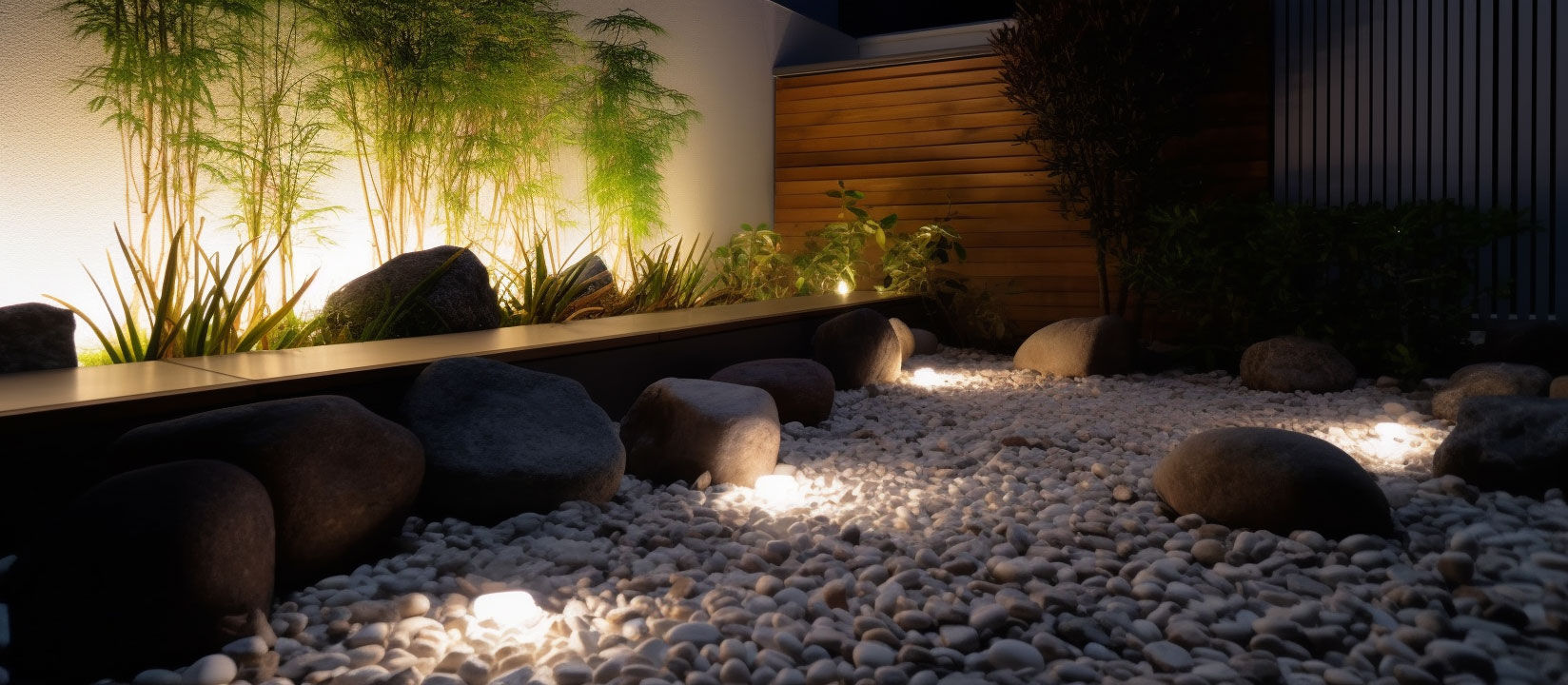 Illuminating with Downlighting in rock garden