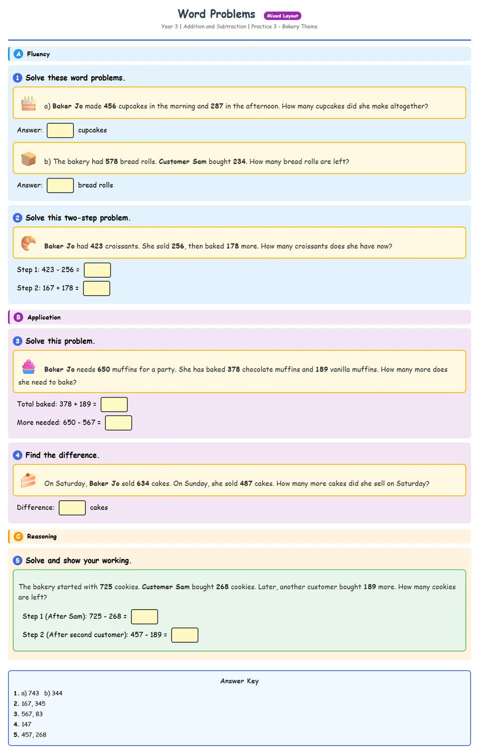 Free Year 3 Add Subtract Word Problems Worksheet | Math P...