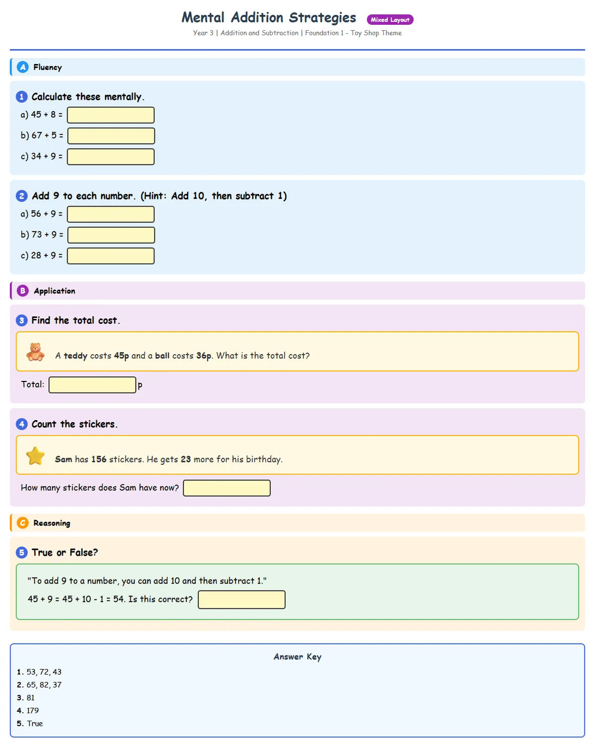 Free Year 3 Mental Addition Strategies Worksheet | Math P...