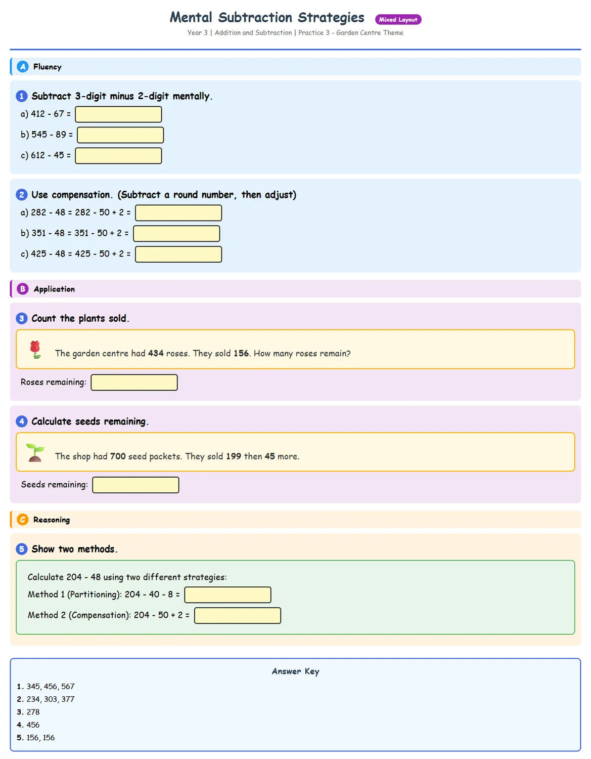 Free Year 3 Mental Subtraction Strategies Worksheet | Mat...