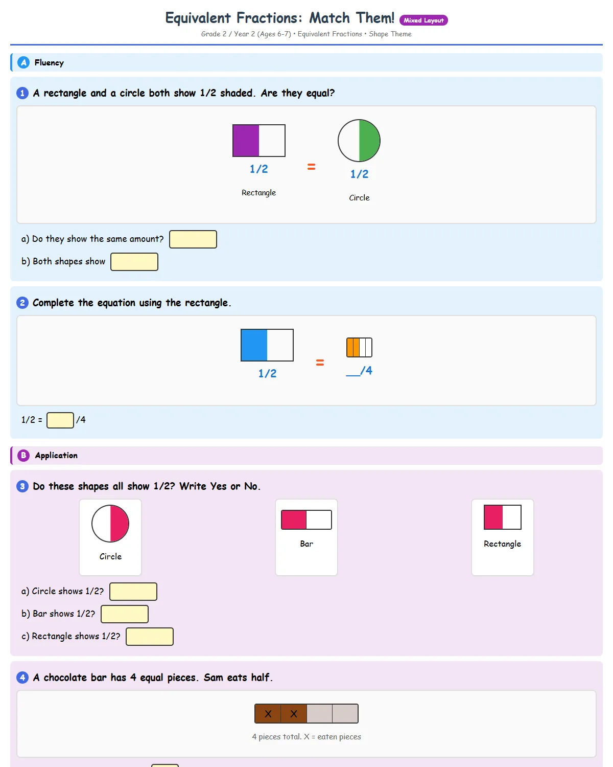 Equivalent Fractions: Match Them! - Free Printable Yea...