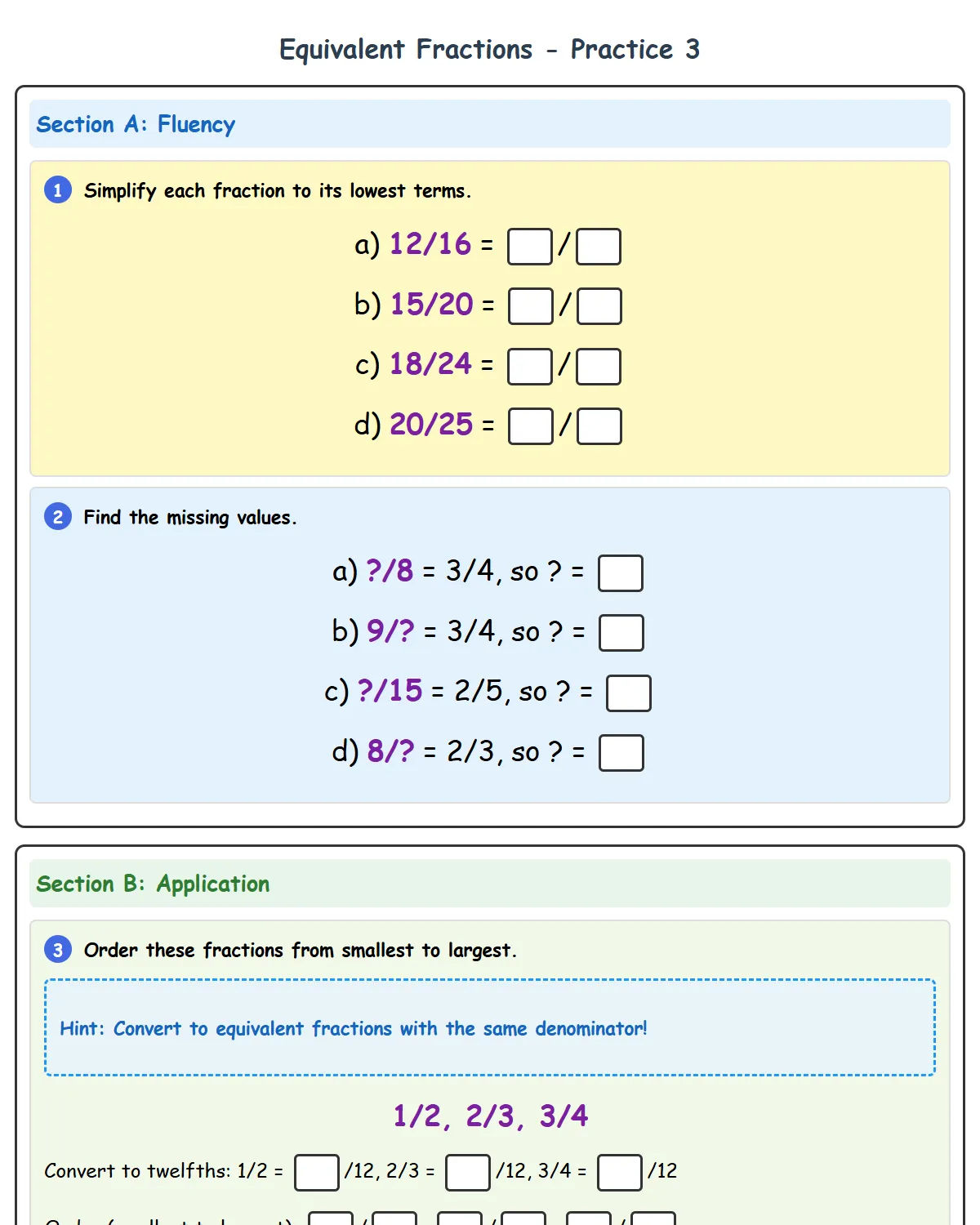 Equivalent Fractions Practice 3 - Ordering & Reasoning...