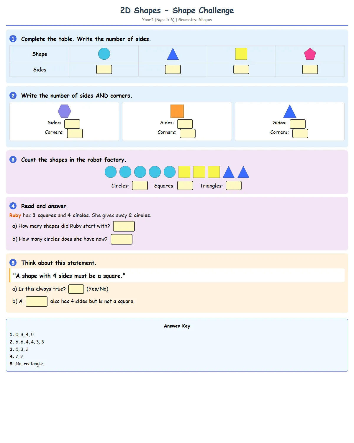 2D Shapes - Shape Challenge - Free Printable Year 1 (G...