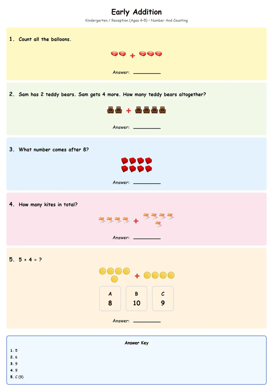 Free Reception Early Addition Worksheet | Math Printables