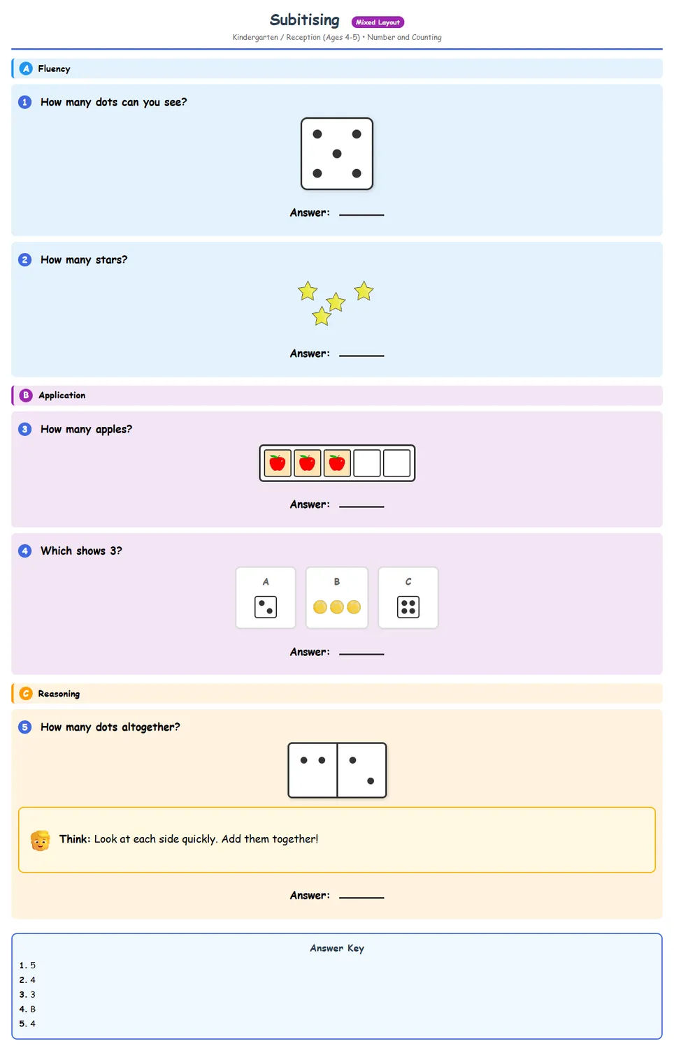 Free Reception Subitising Worksheet | Math Printables