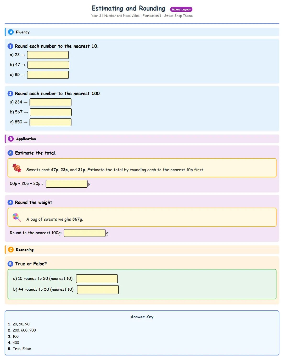 Free Year 3 Estimating Rounding Worksheet | Math Printables
