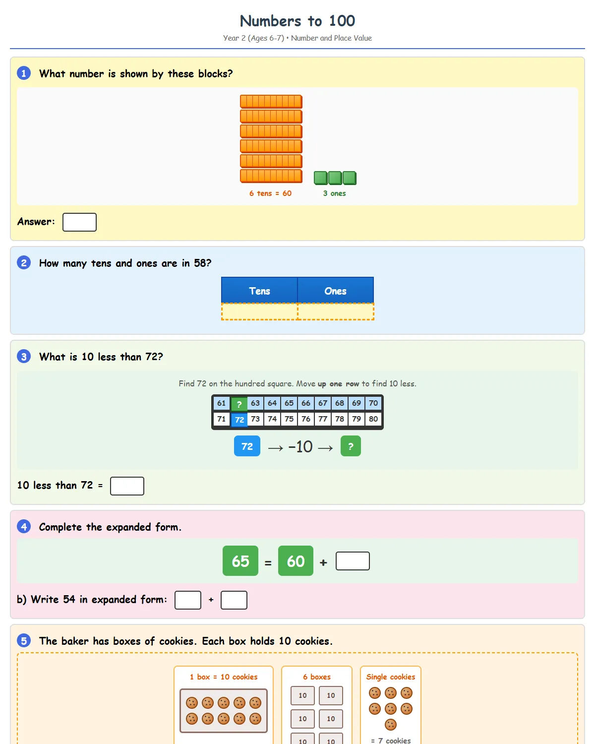Free Year 2 Numbers To 100 Worksheet | Math Printables