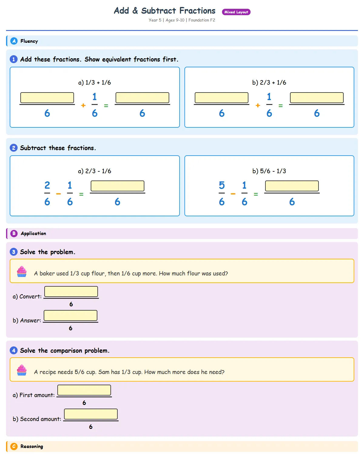 Free Add/Subtract Fractions (Related Denominators) Printables for Grade ...