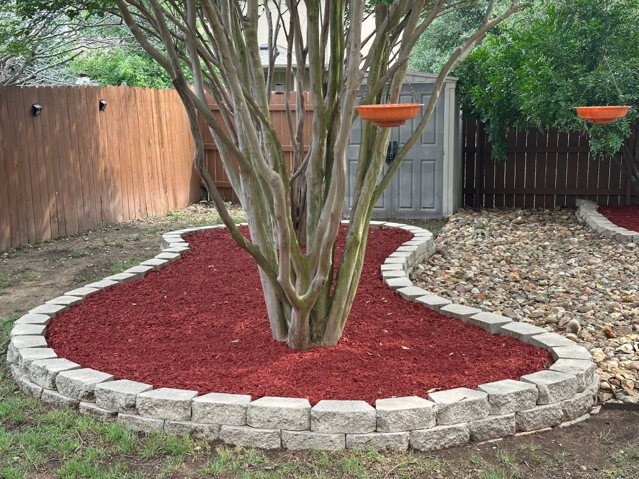 Bright Red Mulch Backyard Transformation | Straight Edge Landscaping