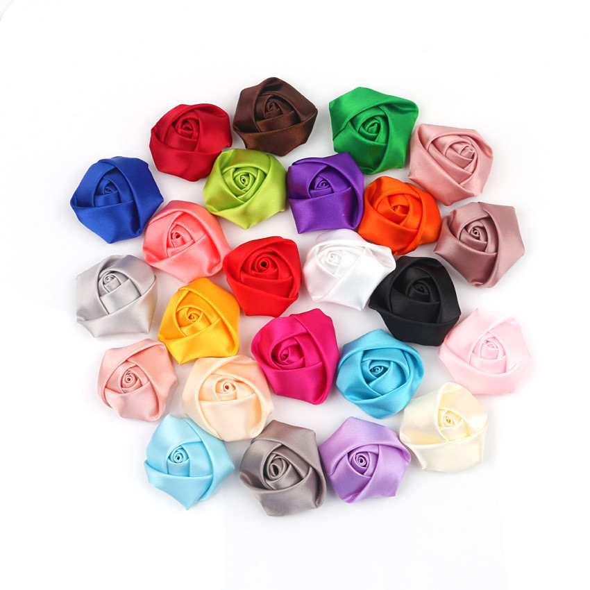 25mm Diameter Solid Color Satin Ribbon Handmade Rose Flowers