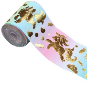 3 inch 75mm wide custom gold foil unicorn printed grosgrain ribbon
