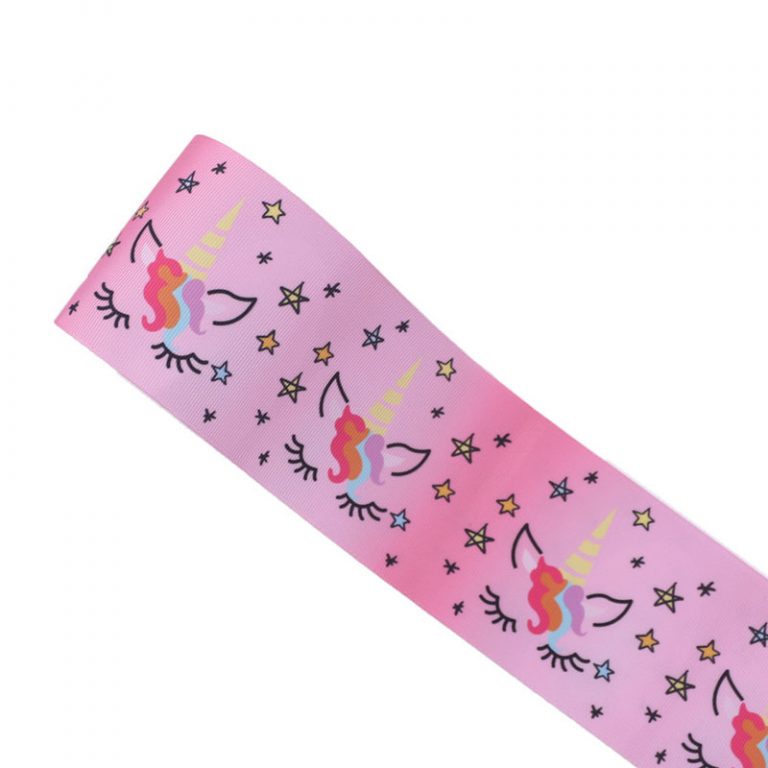 3 inch 75mm wide custom gold foil unicorn printed grosgrain ribbon