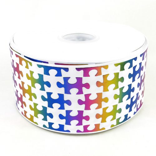 Custom printed puzzle 3" wide grosgrain ribbon 75 mm width