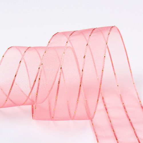 Decorative ribbon gold striped mesh sheer ribbon for luxury gift packing