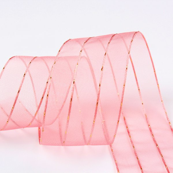 Decorative ribbon gold striped mesh sheer ribbon for luxury gift packing