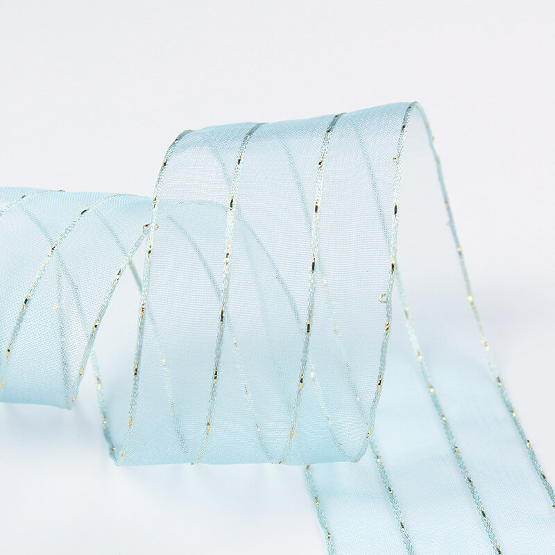 Decorative ribbon gold striped mesh sheer ribbon for luxury gift packing