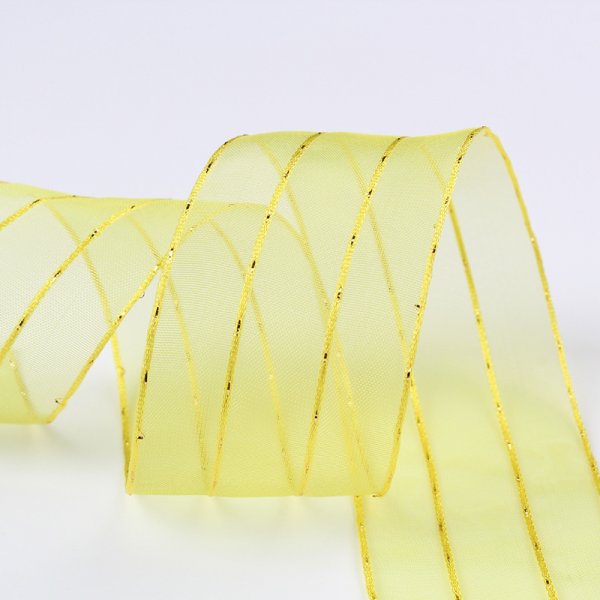 Decorative ribbon gold striped mesh sheer ribbon for luxury gift packing