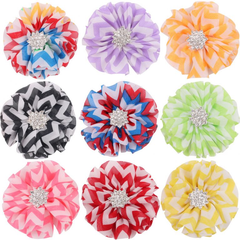 6cm diameter handmade diamond chiffon fabric flower