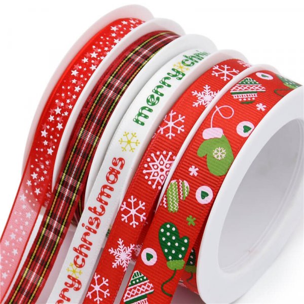 Wholesale Red Snowflake Christmas Ribbon For Decorations