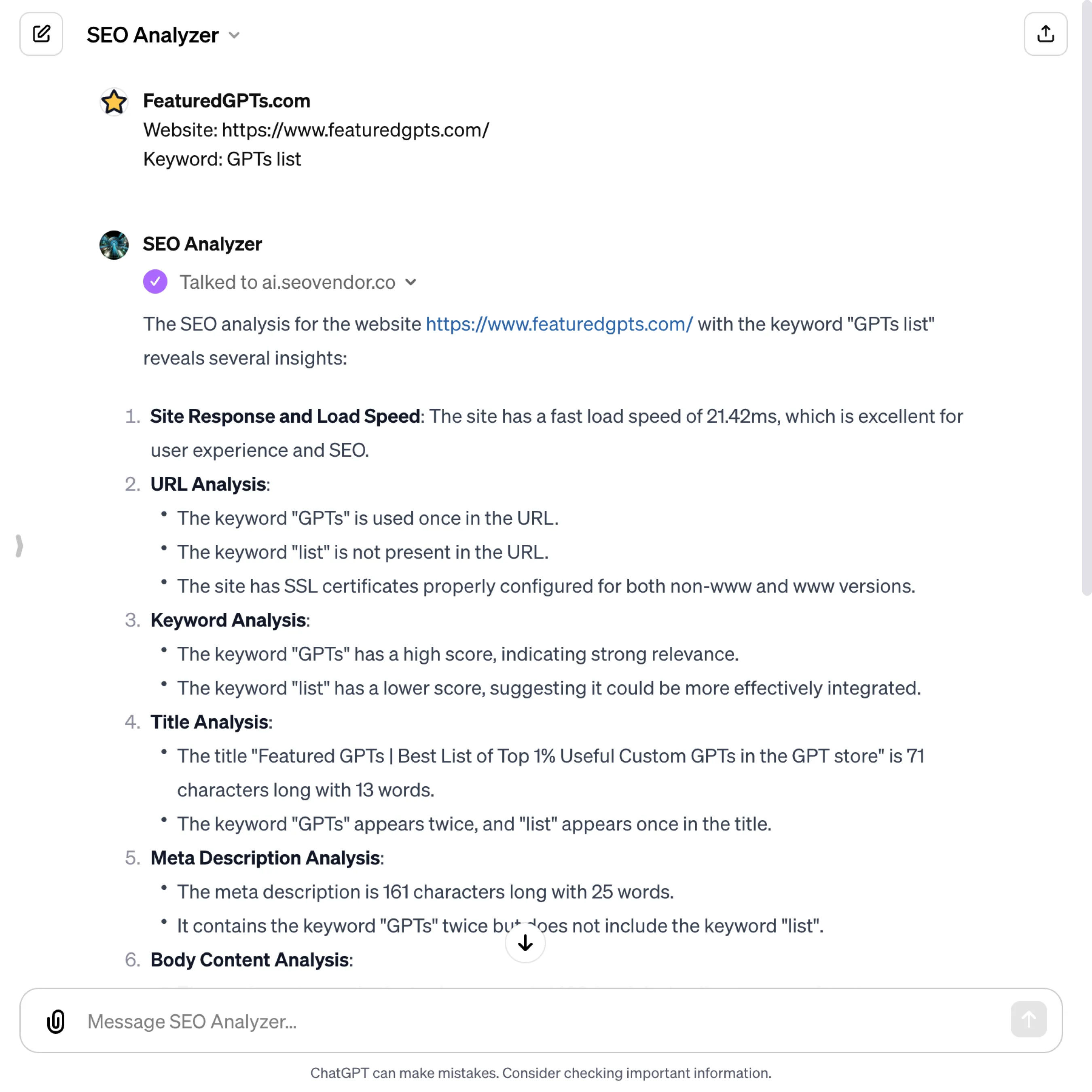 SEO Analyzer | GPTs Review: Performance, Core Features, FAQs and Prompt ... SEO Analyzer | GPTs Review: Performance, Core Features, FAQs and Prompt ...