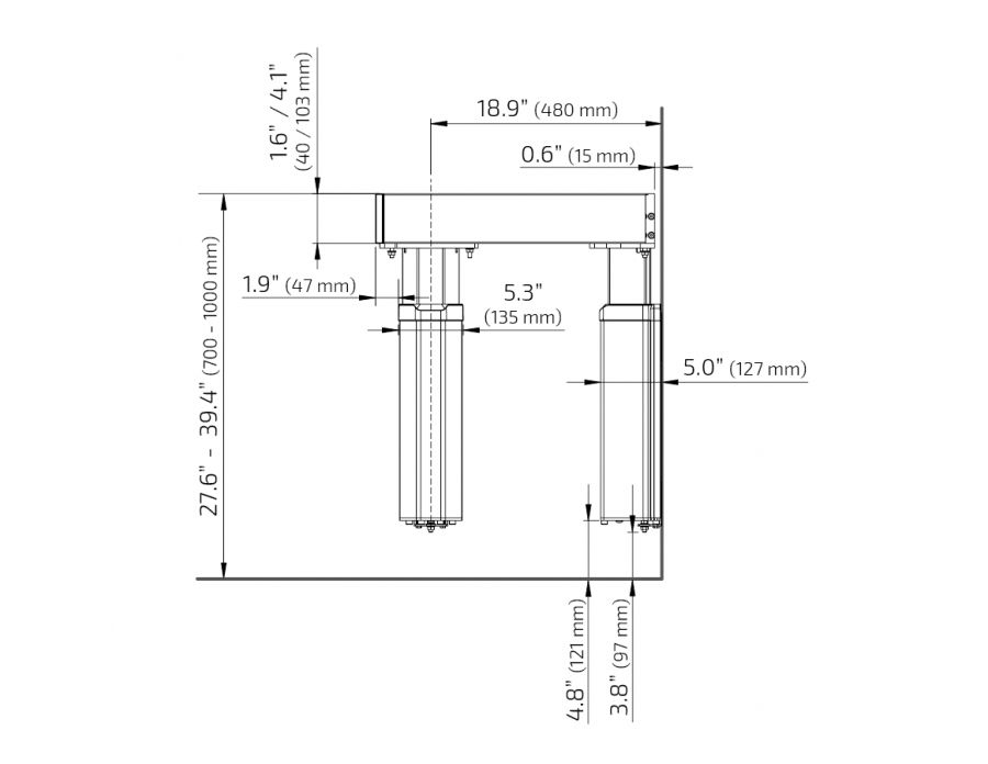 Countertop lift system Baselift Corner 6303H, 90°- 90°, wall-mounted