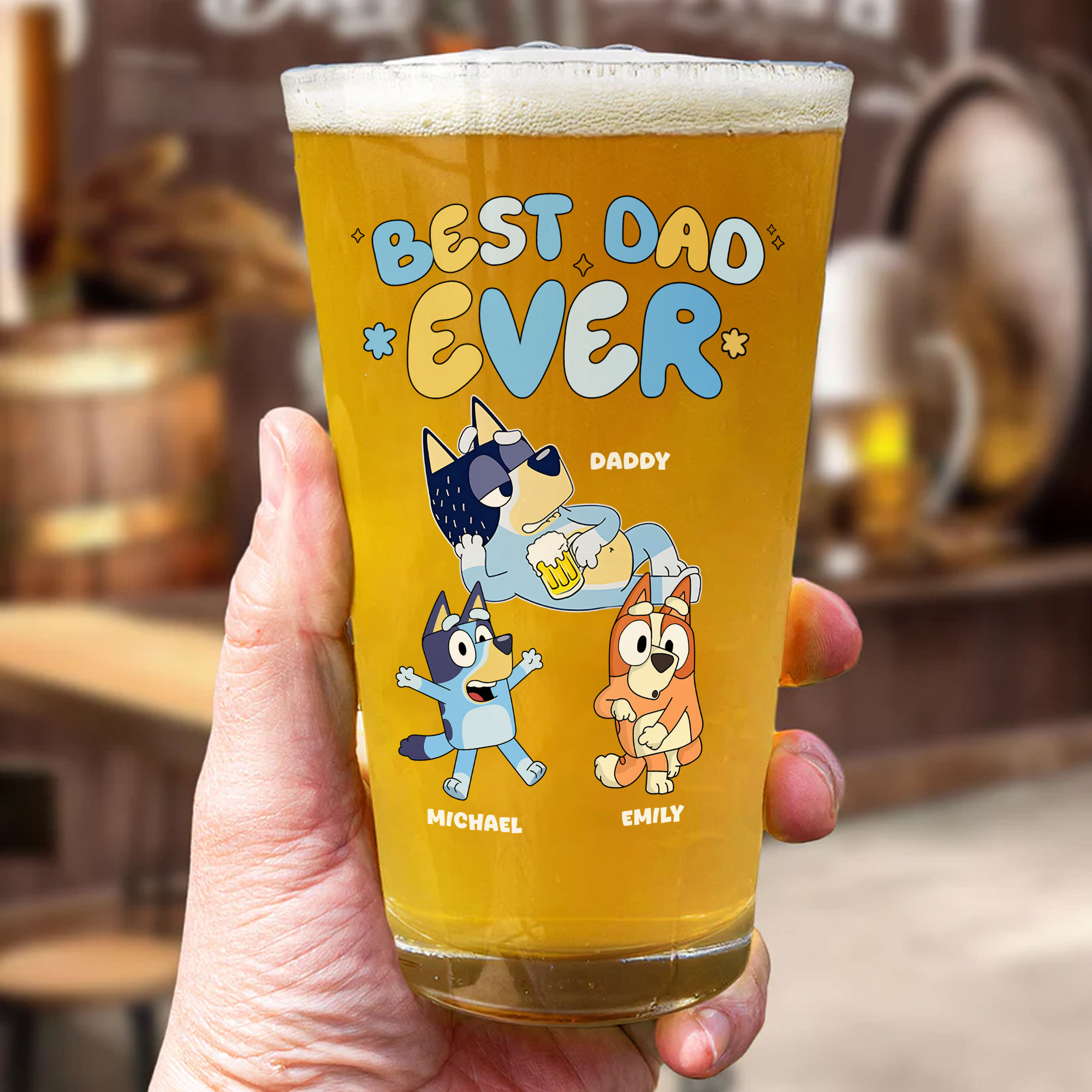 Personalized Beer Glass - Best Dad Ever - Bluey Family - Father's Day ...
