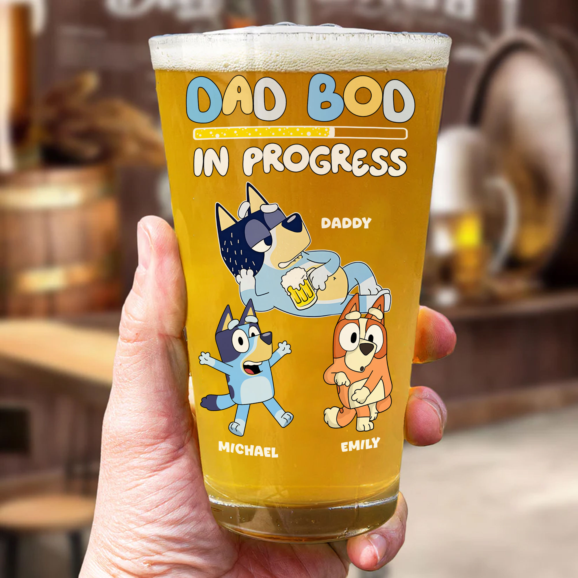 Personalized Beer Glass - Dad Bod in progress - Bluey Family - Father's ...