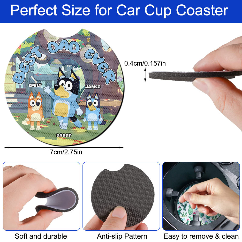 Personalized Car Coaster - Best Dad Ever - Bluey Family - Father's Day ...