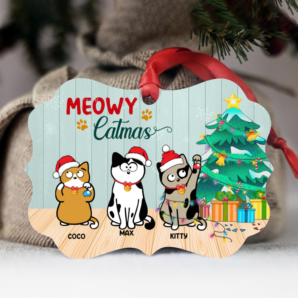 Xmas Ornament - Naughty Cat - Meowy Catmas - Personalized Ornament