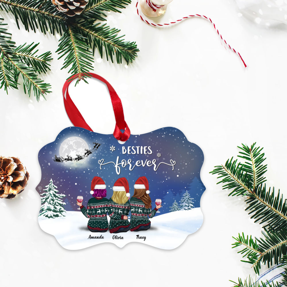 Xmas Moon Ornament - Besties Forever (Green) - Personalized Ornament