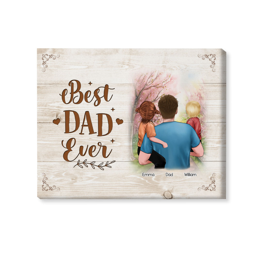 Father and children - Best dad ever (29408) - Personalized Wrapped Canvas