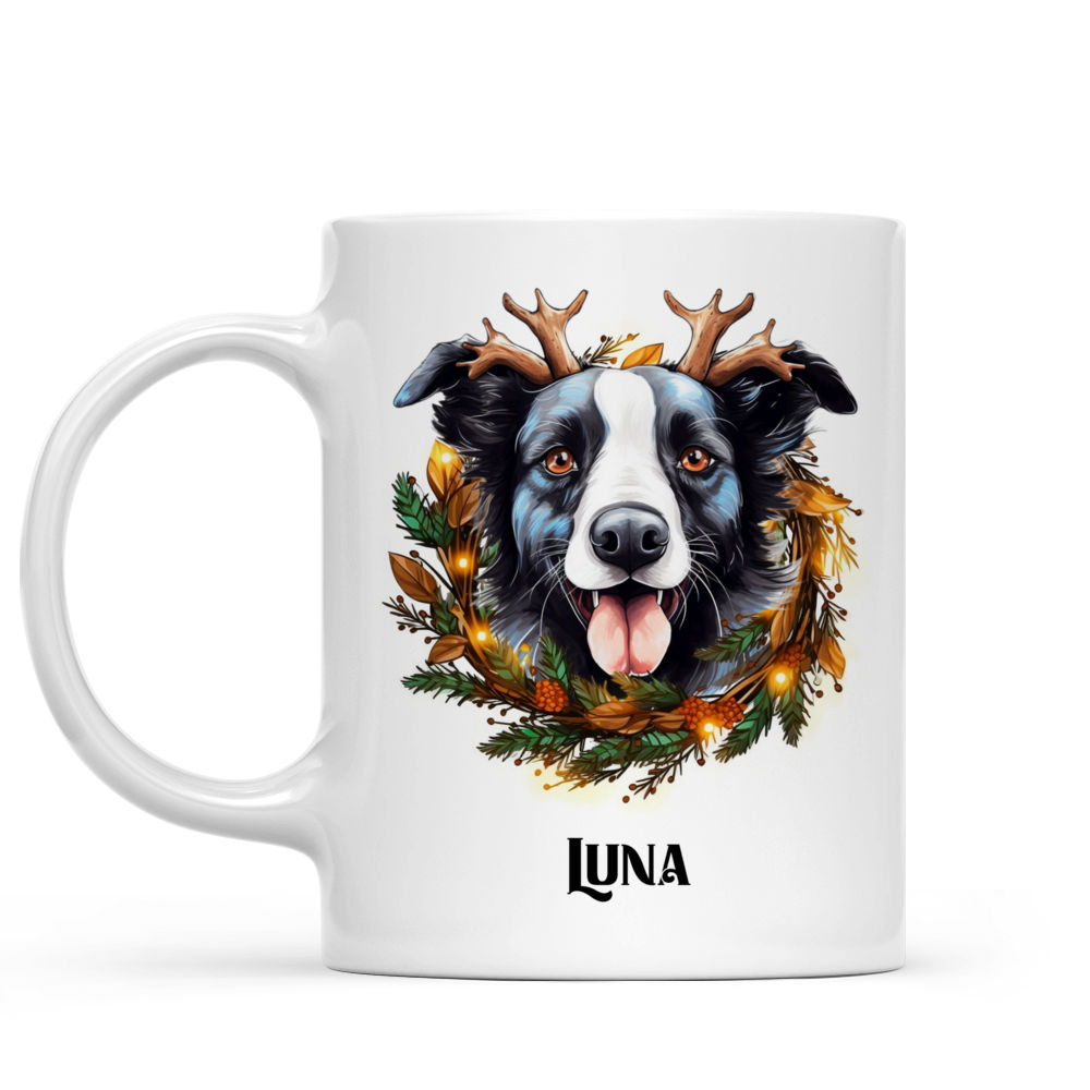 Christmas Dog Mug - Border Collie Dog with Reindeer Antlers Christmas ...