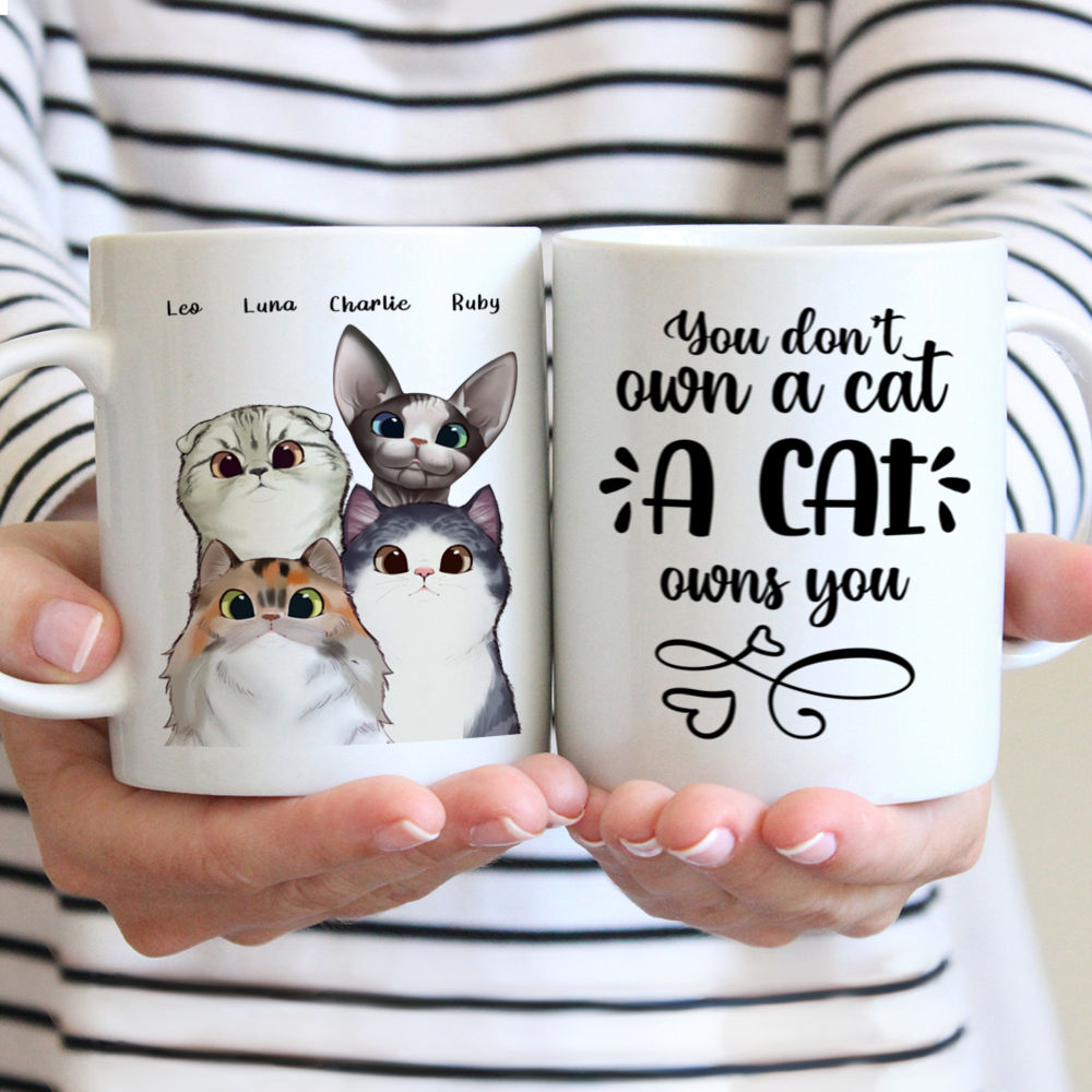Curious Cat - You don't own a cat. A cat owns you - Personalized Mug