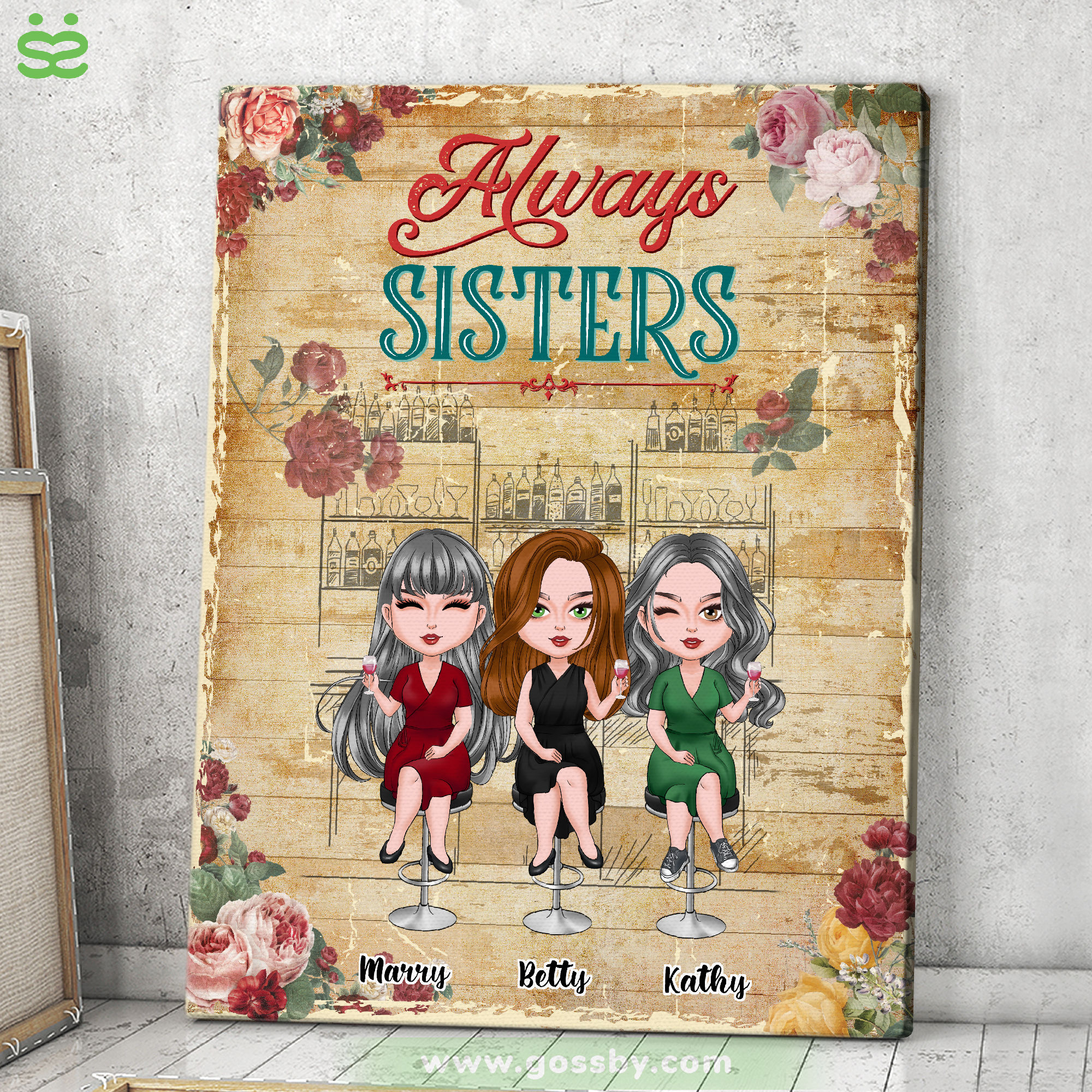 Friends Canvas - Always Sisters - Personalized Wrapped Canvas