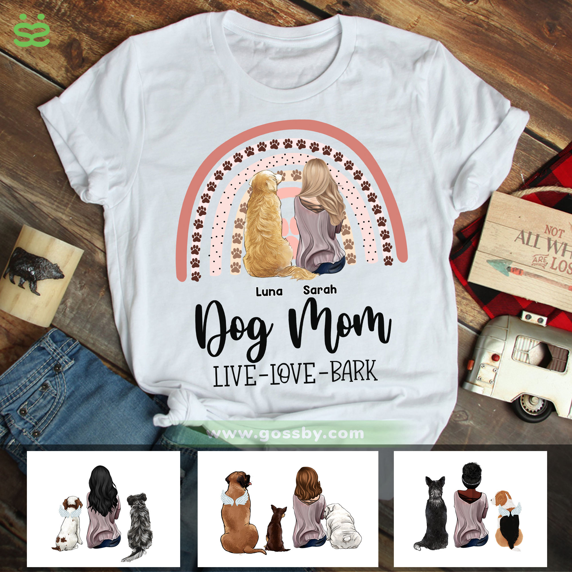 Dog Mom Shirt - v2 - Live - Love - Bark - Personalized Shirt