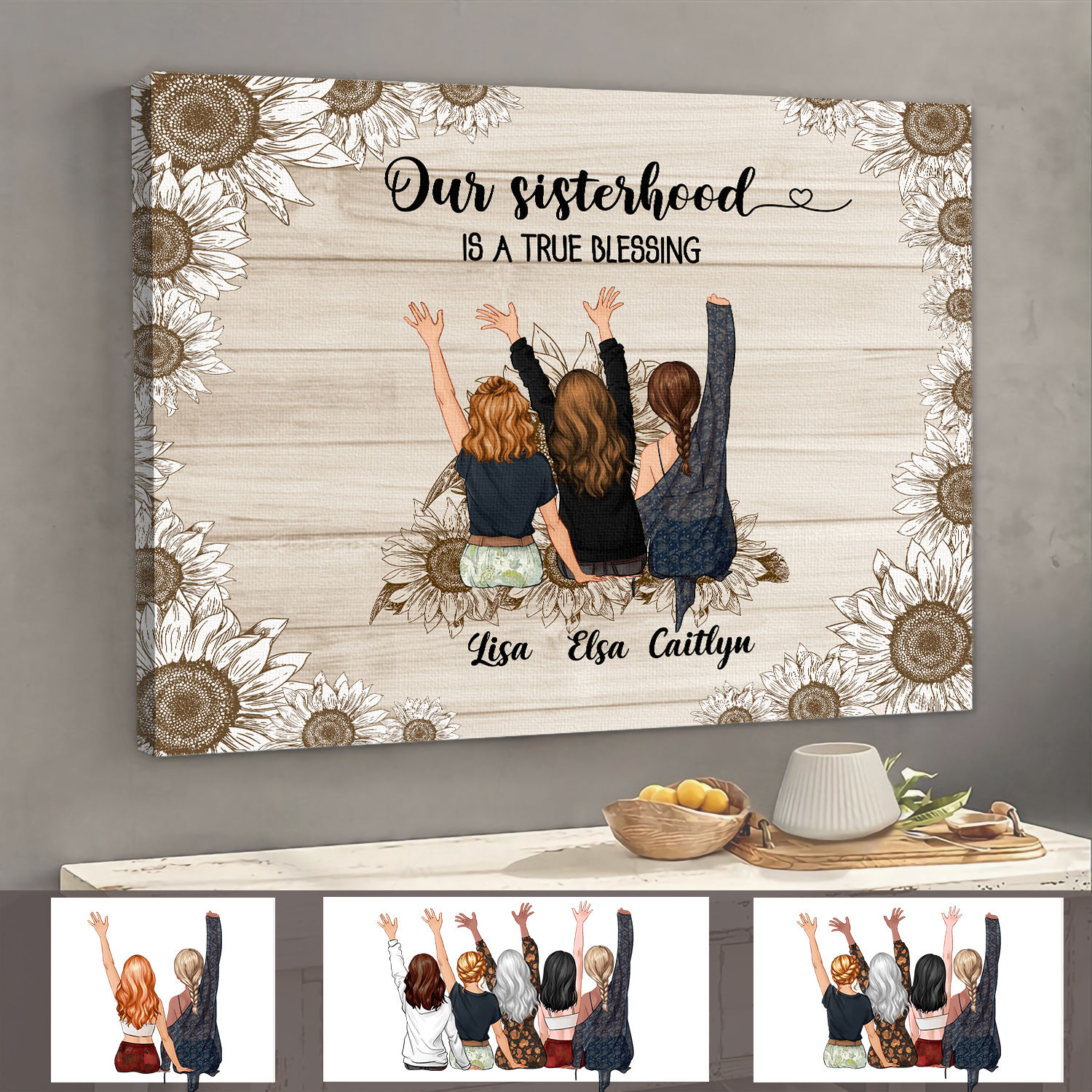 Sisters Canvas - Our sisterhood is a true blessing - Personalized ...