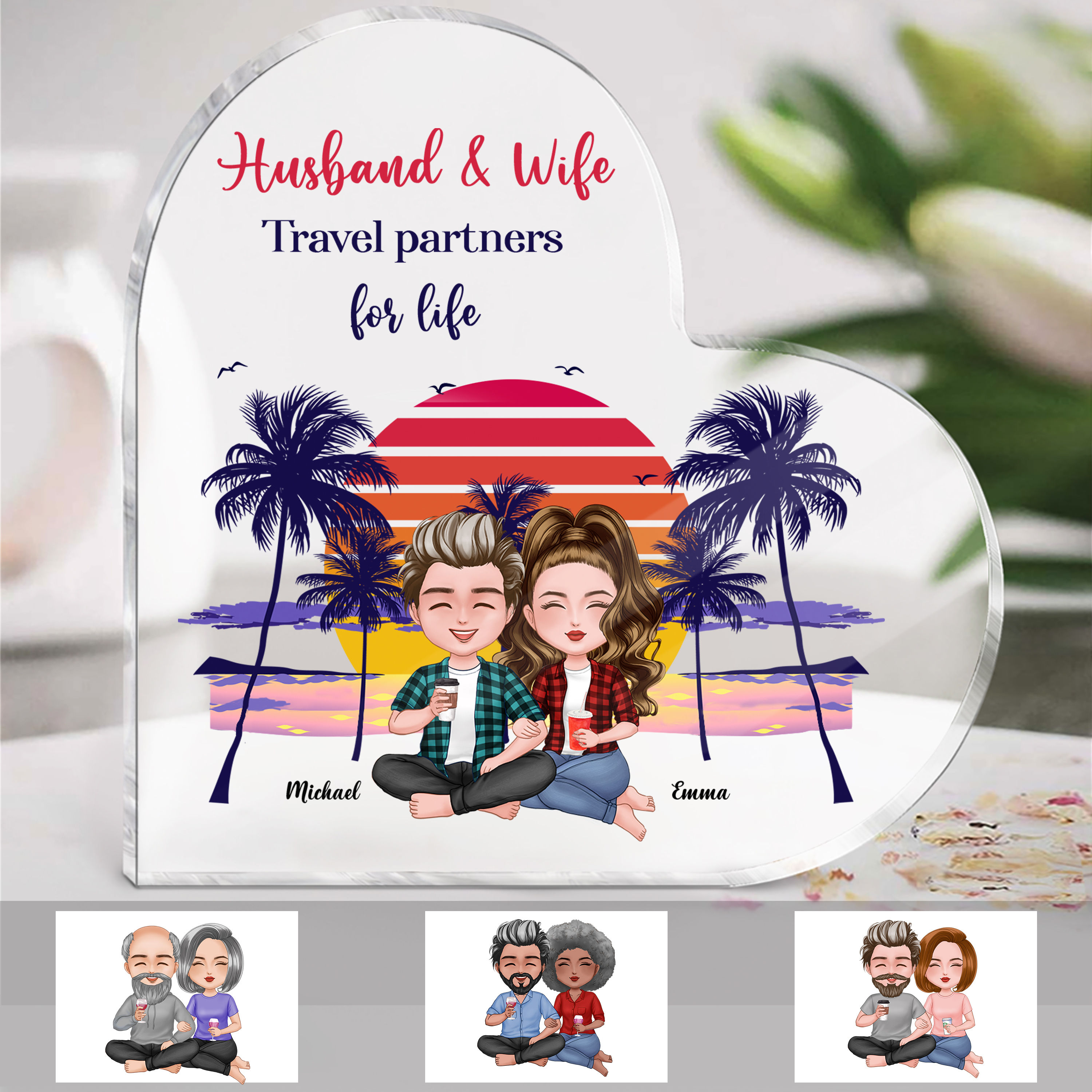 Heart Transparent Plaque - Husband Wife Travel partners for life