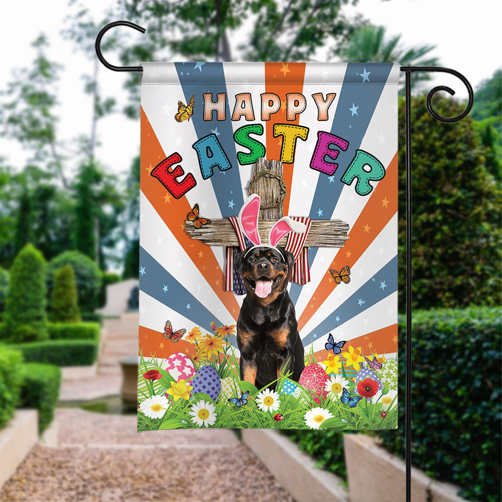 Happy Easter - Happy Easter Rottweiler Dog Flag Dog Bunny Easter Eggs ...