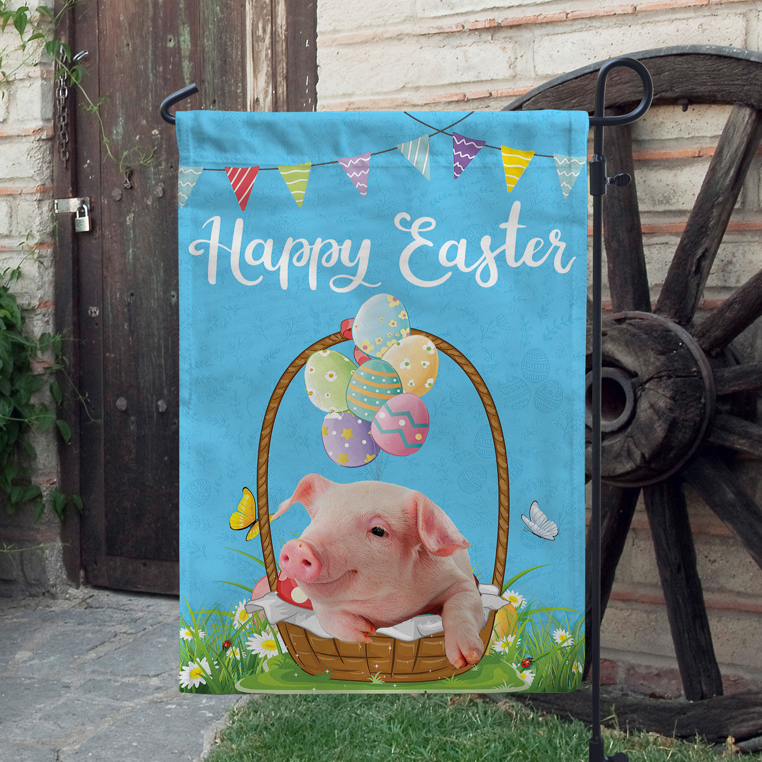 Happy Easter - Happy Easter Pig Happy Easter Flag Bunny Easter Eggs ...