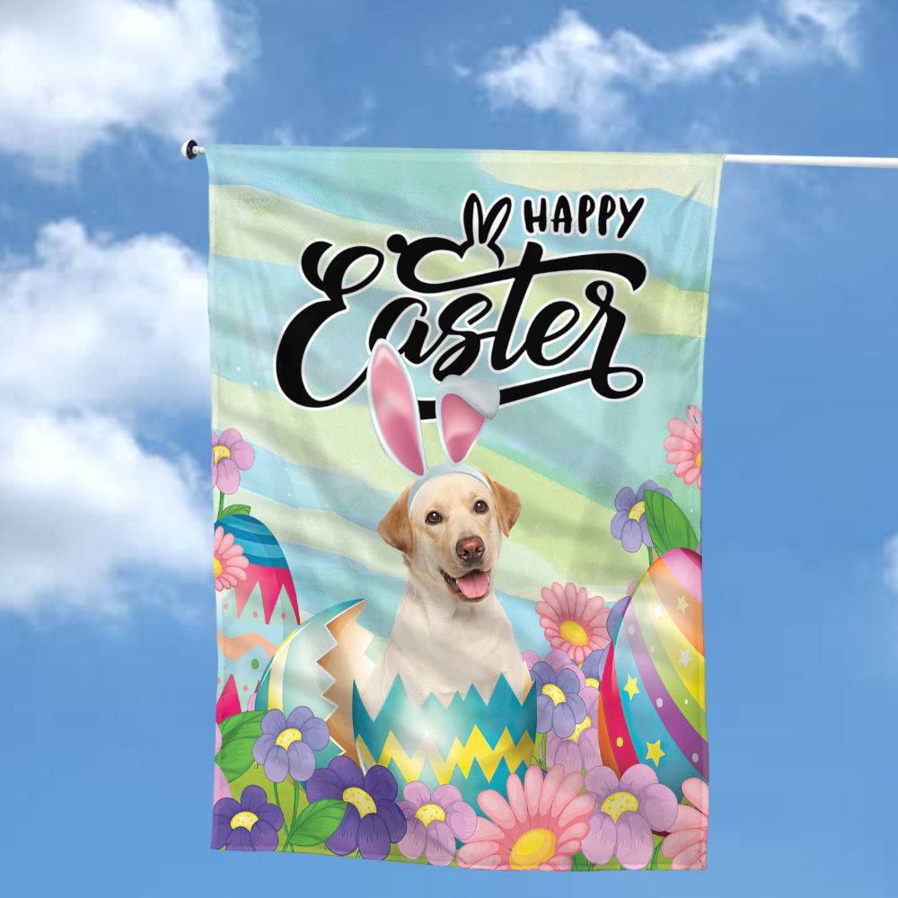 Happy Easter - Happy Easter Yellow Labrador Dog Flag Dog Bunny Easter ...